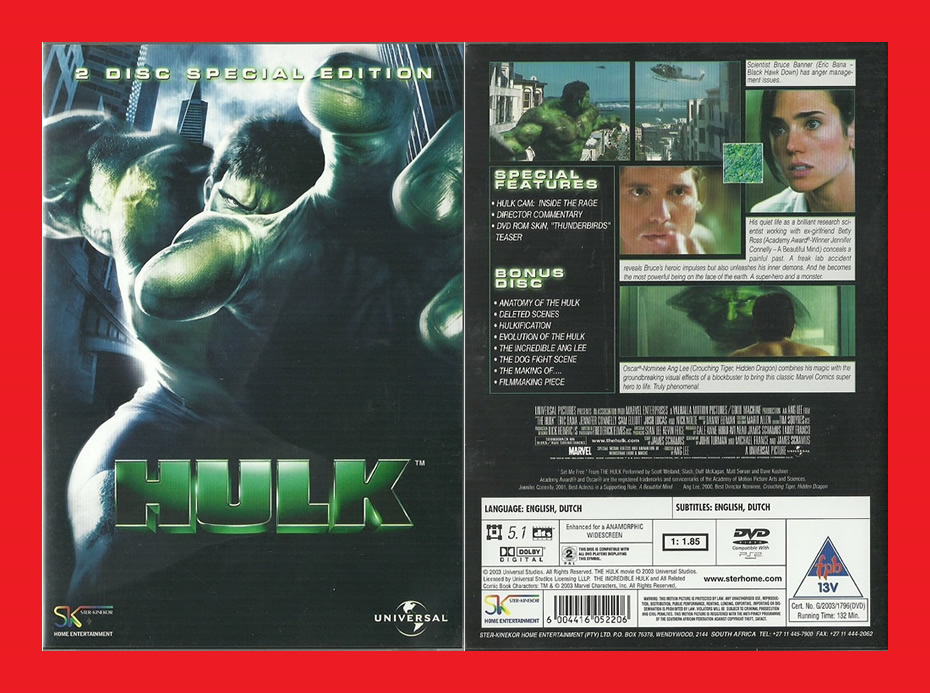 Movies - DVD - HULK (2 DISC SPECIAL EDITION) - REGION 2 EDITION was ...