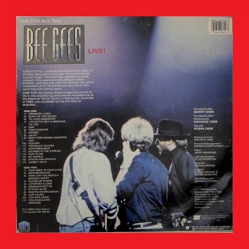 Pop - LASERDISC - BEE GEES LIVE - ONE FOR ALL TOUR LIVE! was listed for ...